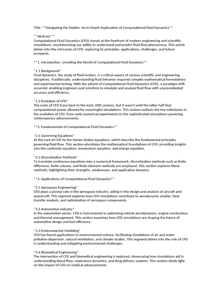 Computational Fluid Dynamics Pdf Computational Fluid Dynamics Simulation