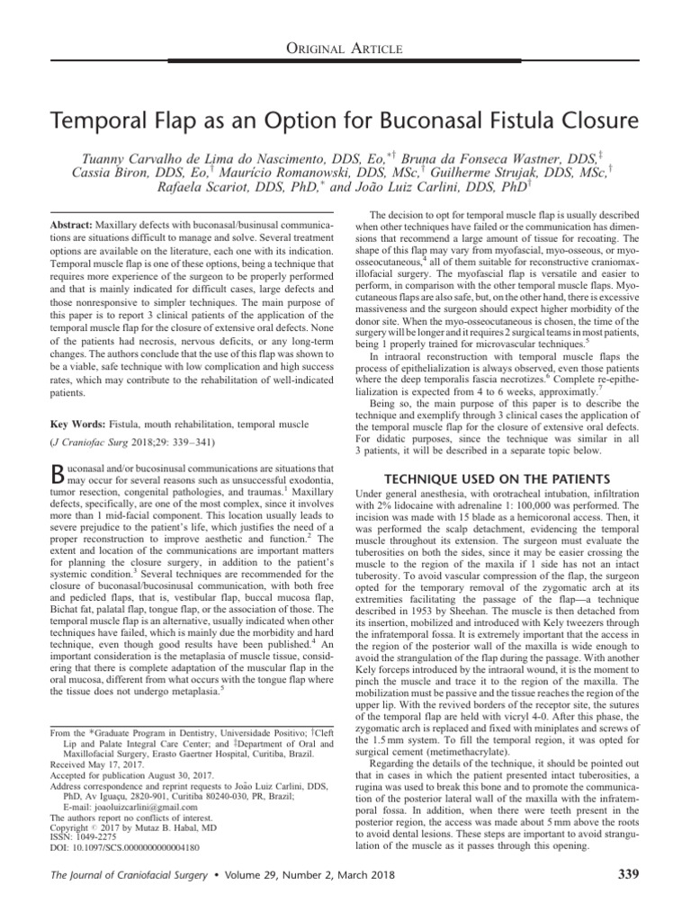 Temporal Flap as an Option for Buconasal Fistula.19 | PDF | Surgery ...