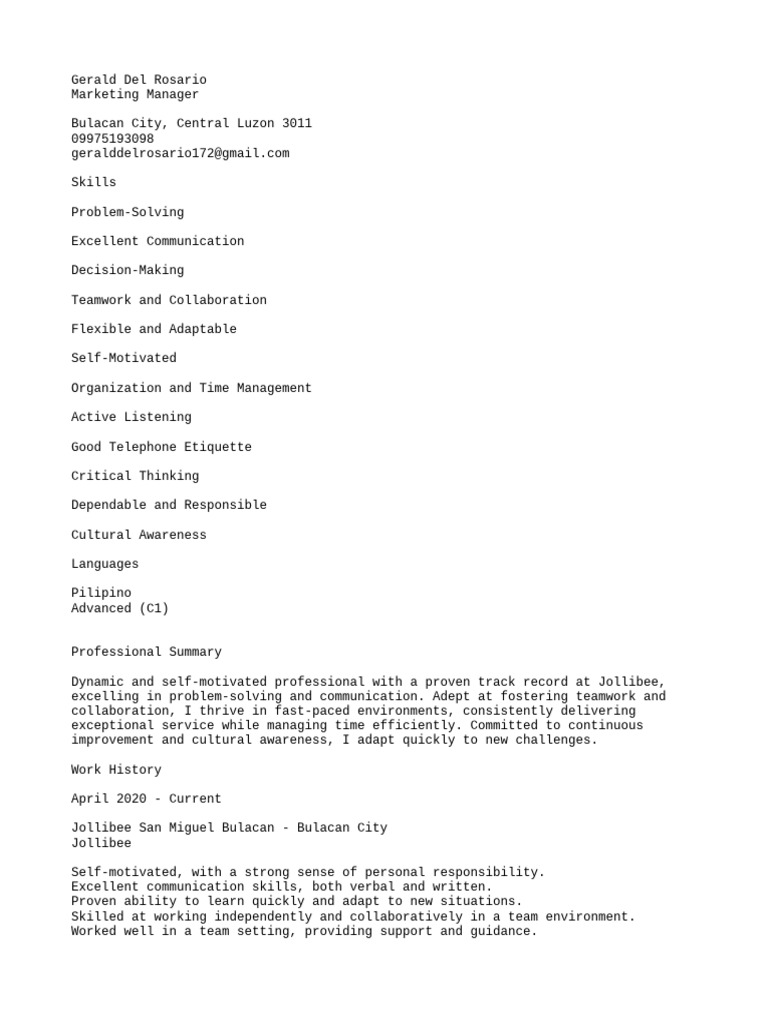 Gerald DelRosario Resume | PDF