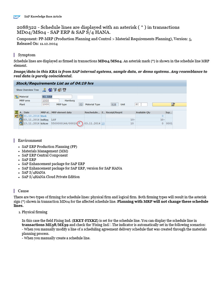 Schedule Lines Are Displayed With An Asterisk in Transactions MD04 y MS04 | PDF | Sap Se | Computing