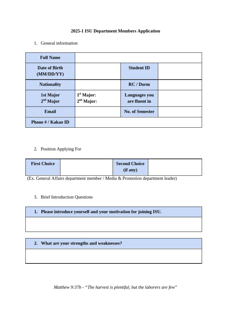 2025-1 ISU Application Form | PDF
