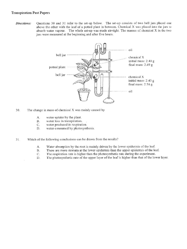 WS4 Transpiration Past Papers | PDF