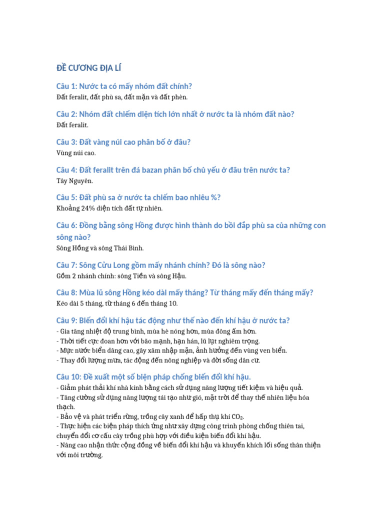 De Cuong Dia Li | PDF