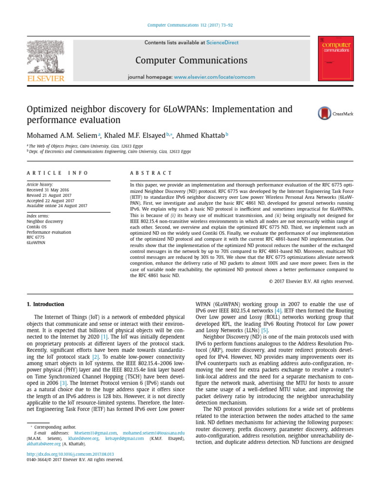 Optimized Neighbor Discovery For 6LoWPANs Implementation and ...