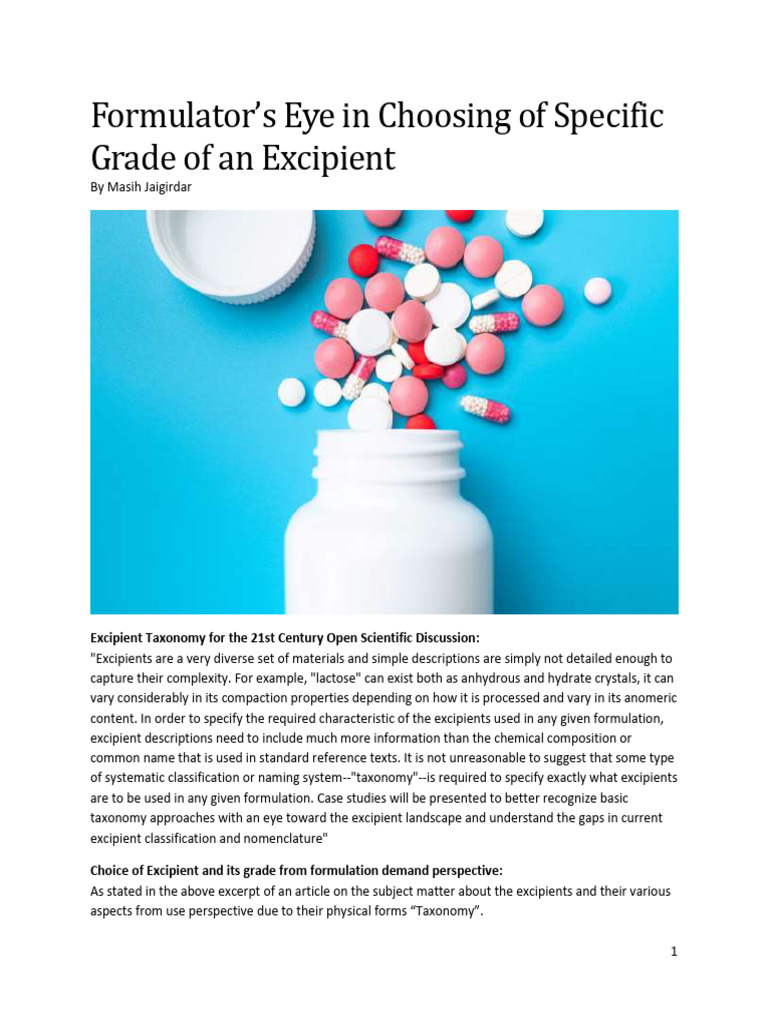 Excipient Grade From Formulation Demand Perspective | PDF ...