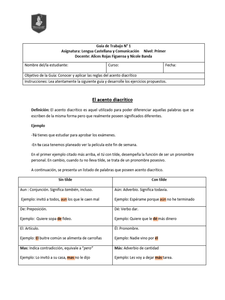 acento diacritico hoy | PDF | Pronombre | Adverbio