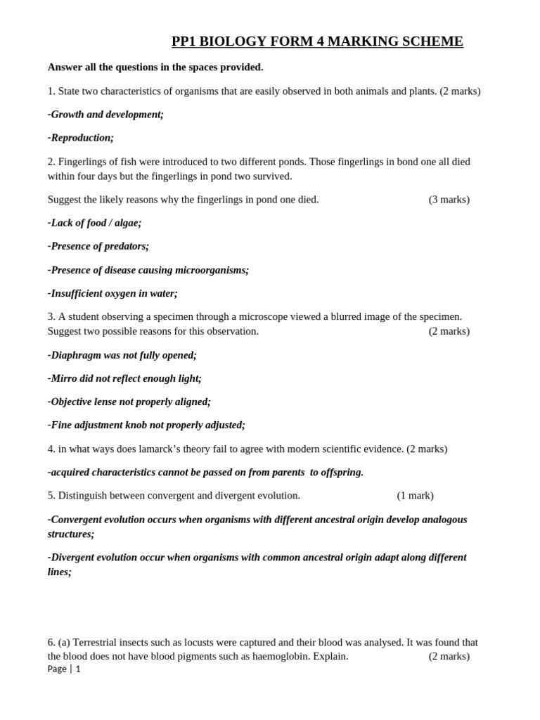 BIOLOGY F4 P1 MS Teacher - Co - .Ke | PDF | Blood | Blood Plasma