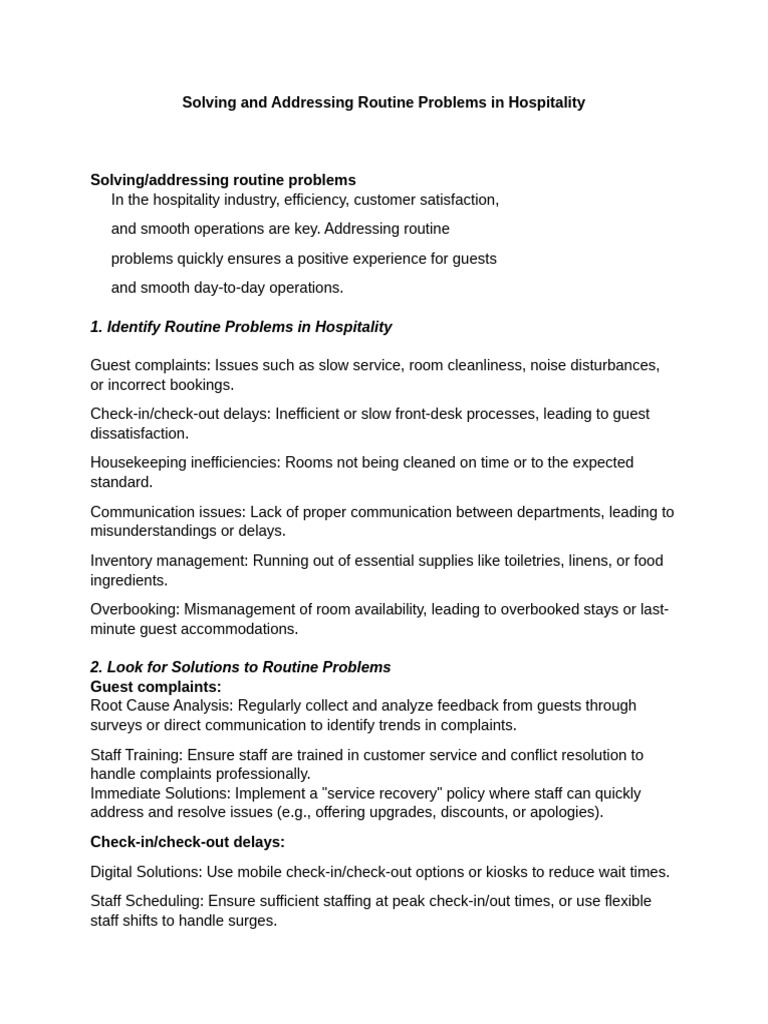 Solving and Addressing Routine Problems in Hospitality | PDF | Business