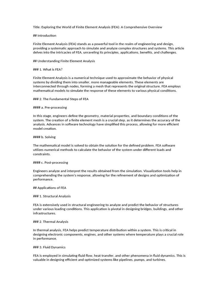 Finite Element Analysis | PDF | Finite Element Method | Simulation
