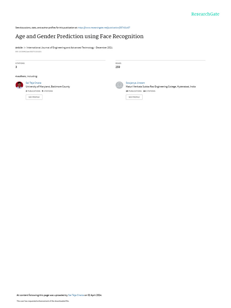 Age and Gender Prediction Using Face Recognition | PDF | Deep Learning ...