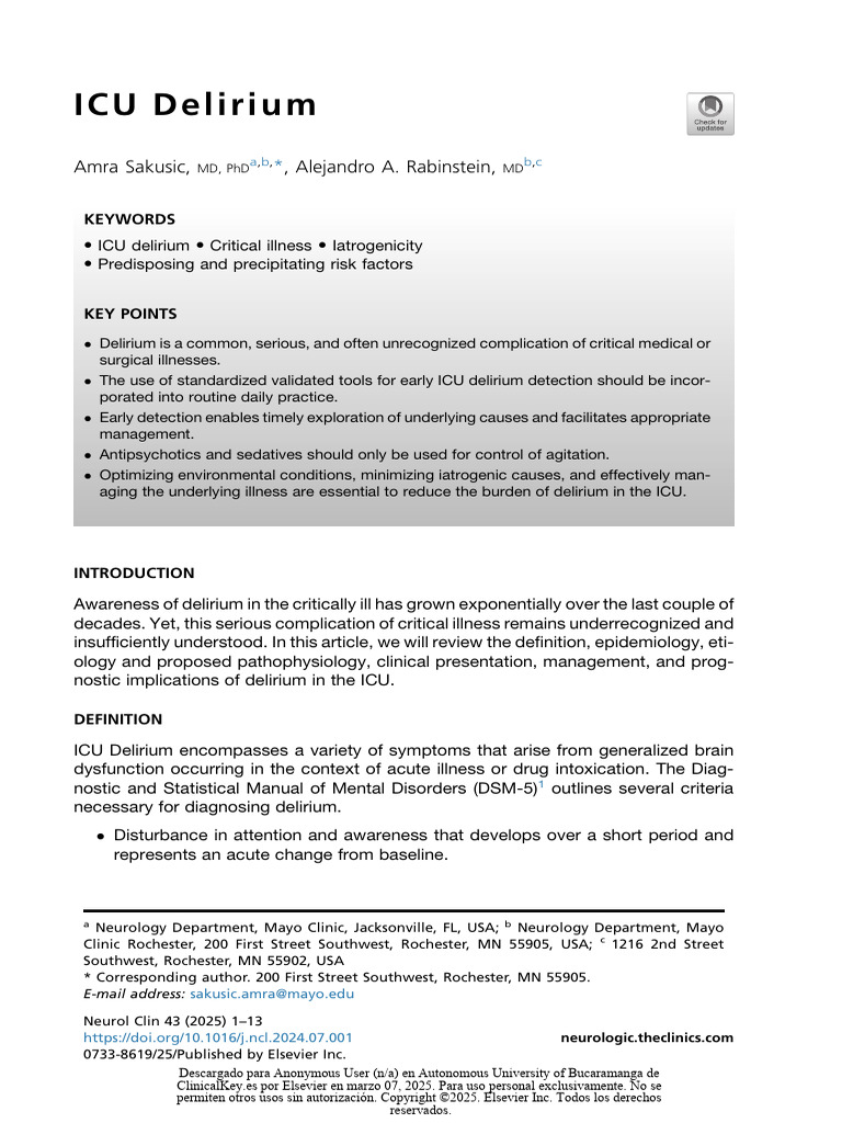 Understanding ICU Delirium: Causes & Management | PDF | Intensive Care ...