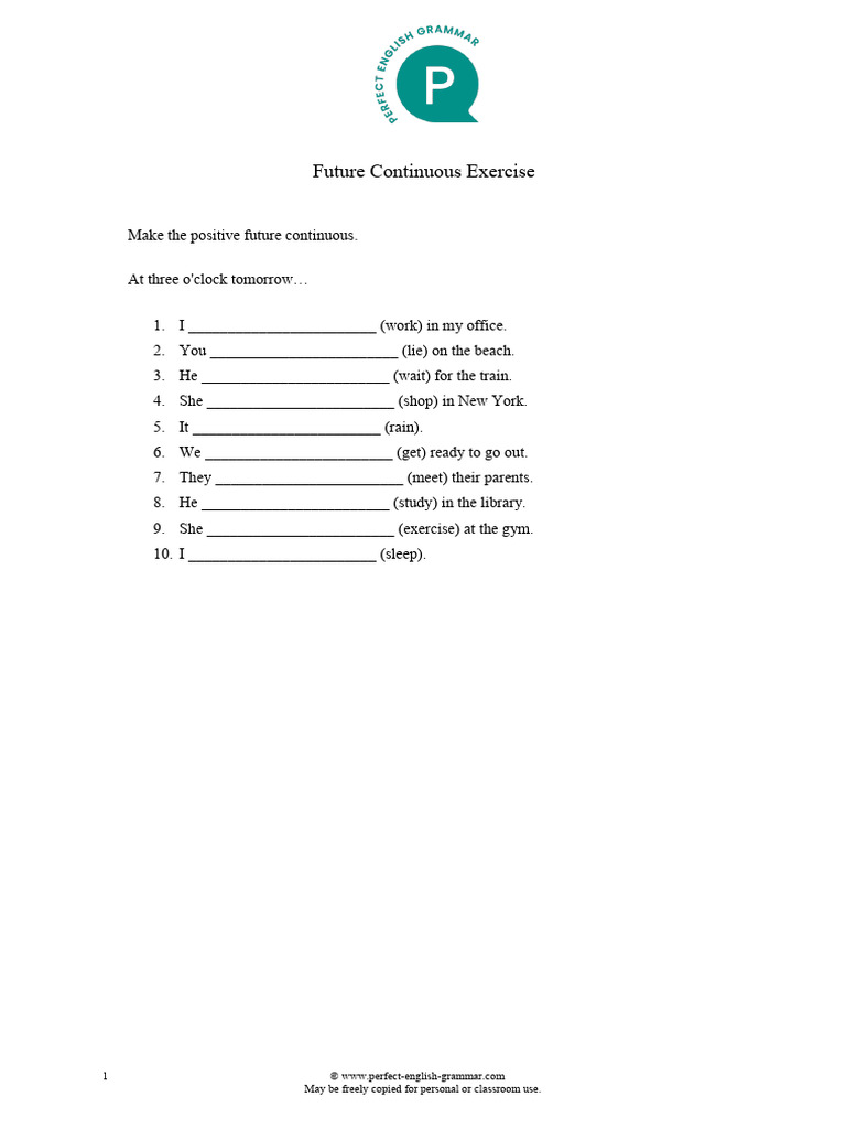 Future Continuous Tense Pdf