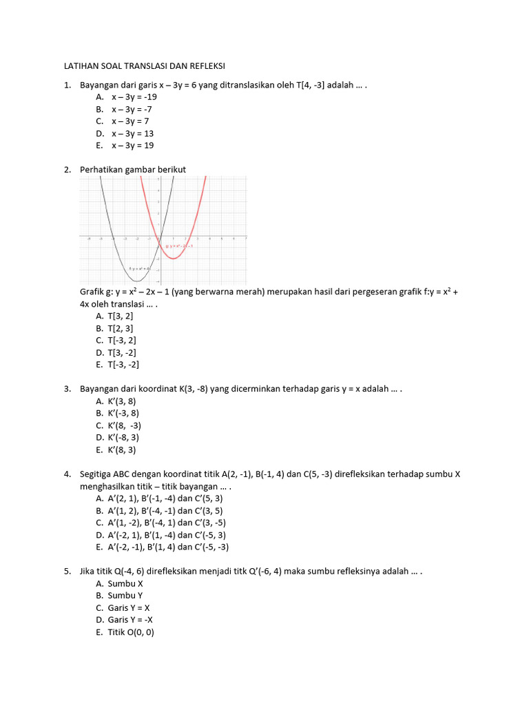 Latihan Soal Translasi Dan Refleksi | PDF