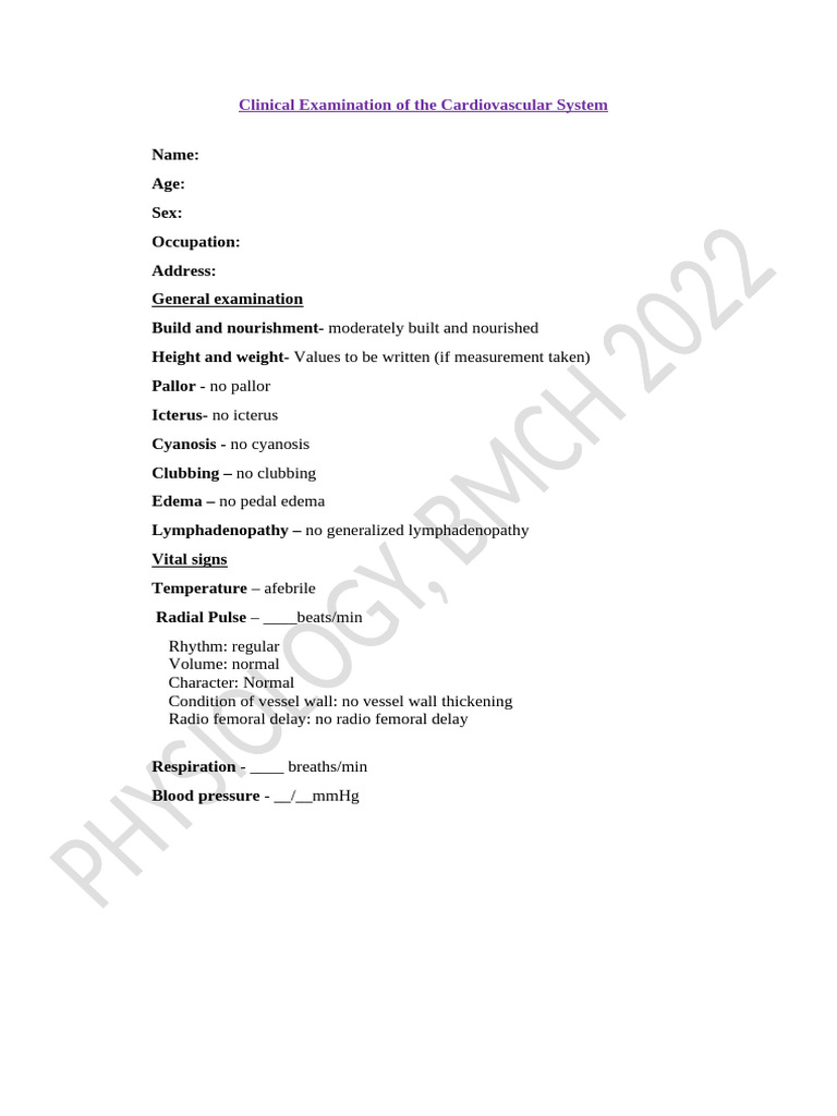 Clinical Examination of The Cardiovascular System | PDF