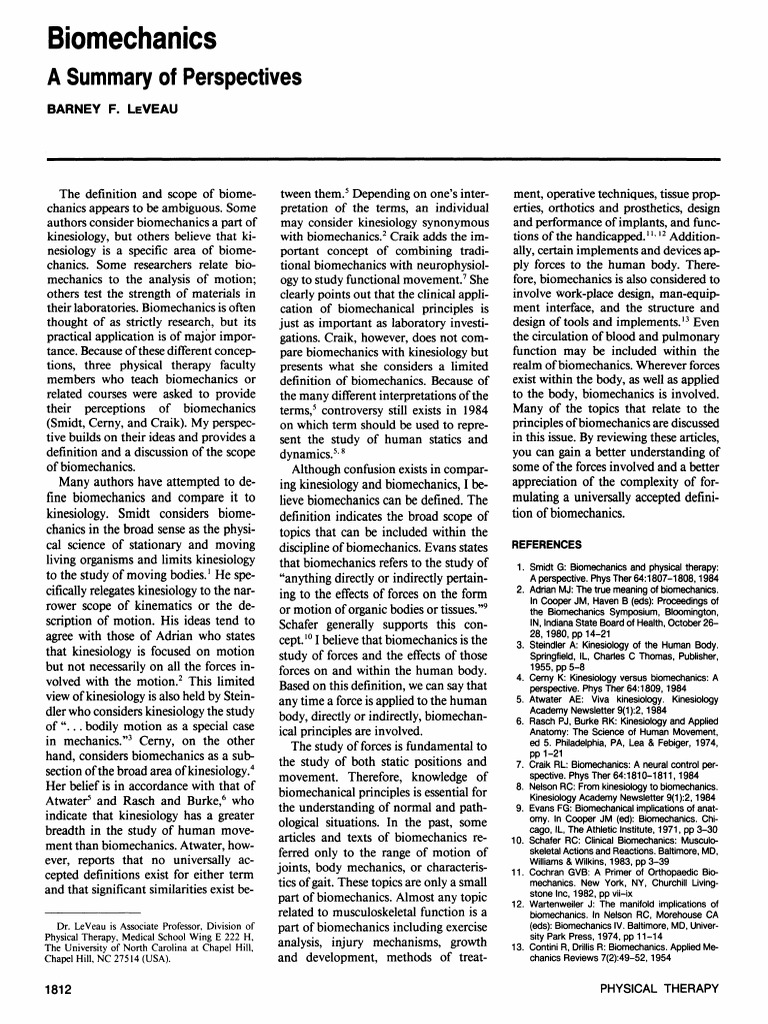 M1 - A01 - Biomechanics A Summary of Prespectives | PDF | Biomechanics ...