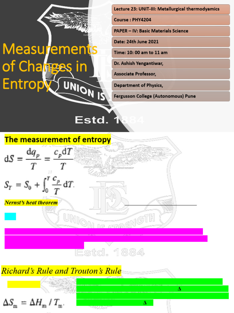 L23 - unit-III - Measurement of Entropy | PDF | Entropy | Heat