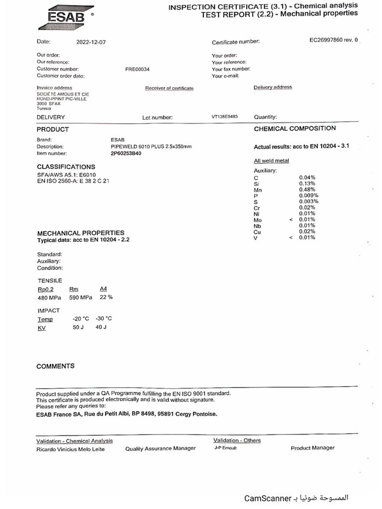 Electrodes 6010 Certificate 2.5mm | PDF