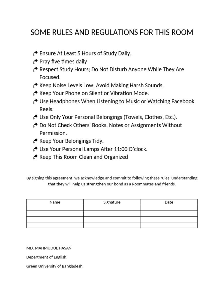 Some Roles and Regulations for This Room | PDF