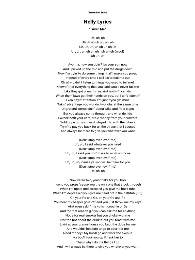 Nelly's "Luven Me" Lyrics Explained | PDF