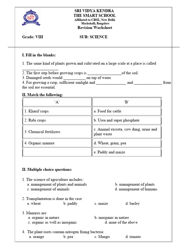 SCI G 8 Revision Worksheet | PDF | Soil | Manure