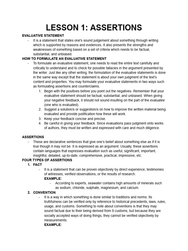 FORMULATING EVALUATIVE STATEMENTS | PDF | Argument | Reason