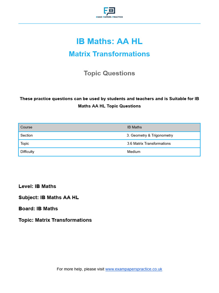 IB Maths AA HL: Matrix Transformations | PDF