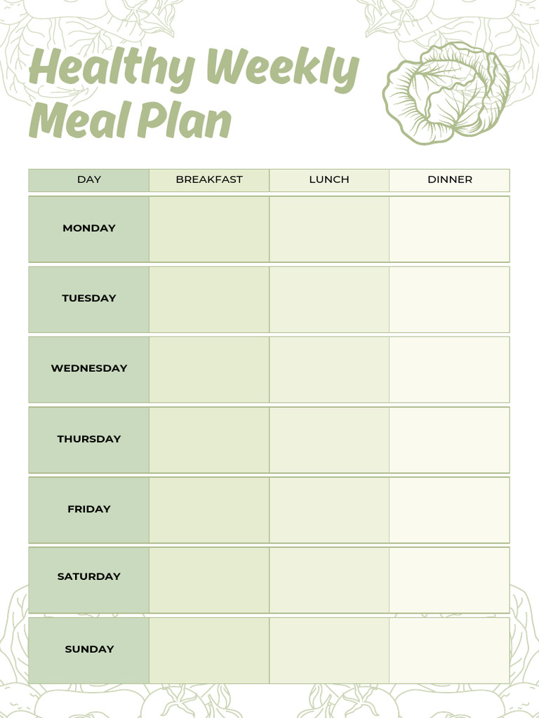 Green and White Illustrative Healthy Weekly Meal Planner - 20250305 ...