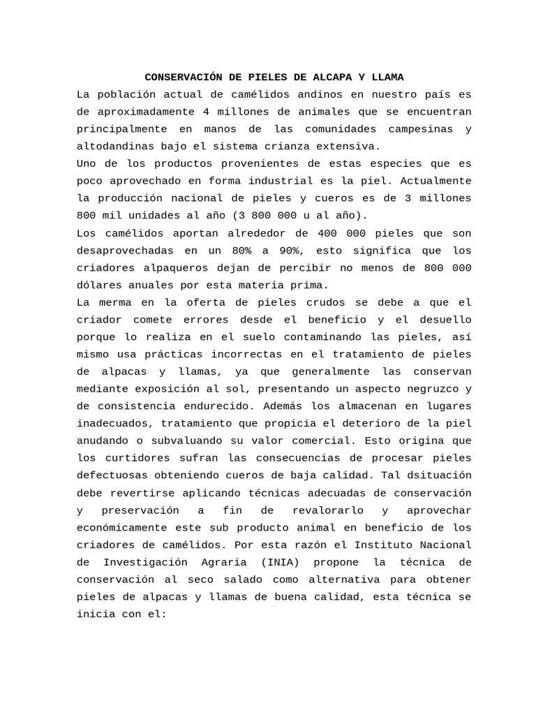 Conservación de Pieles de Alcapa y Llama | PDF | Textiles | Carne