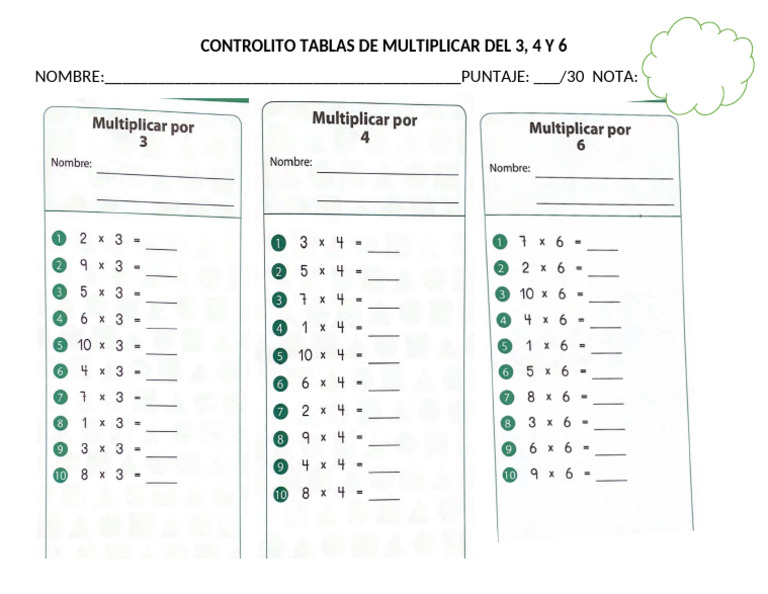 Controlito Tablas de Multiplicar Del 3 | PDF