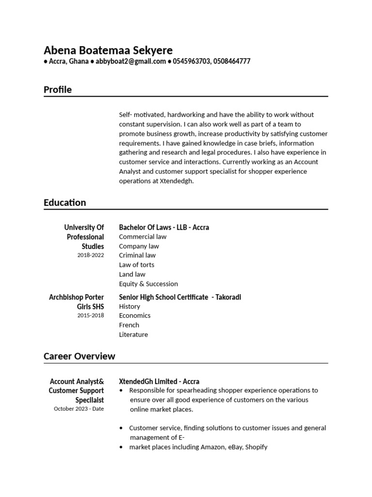 Abena Boatemaa Sekyere Resume | PDF | Business