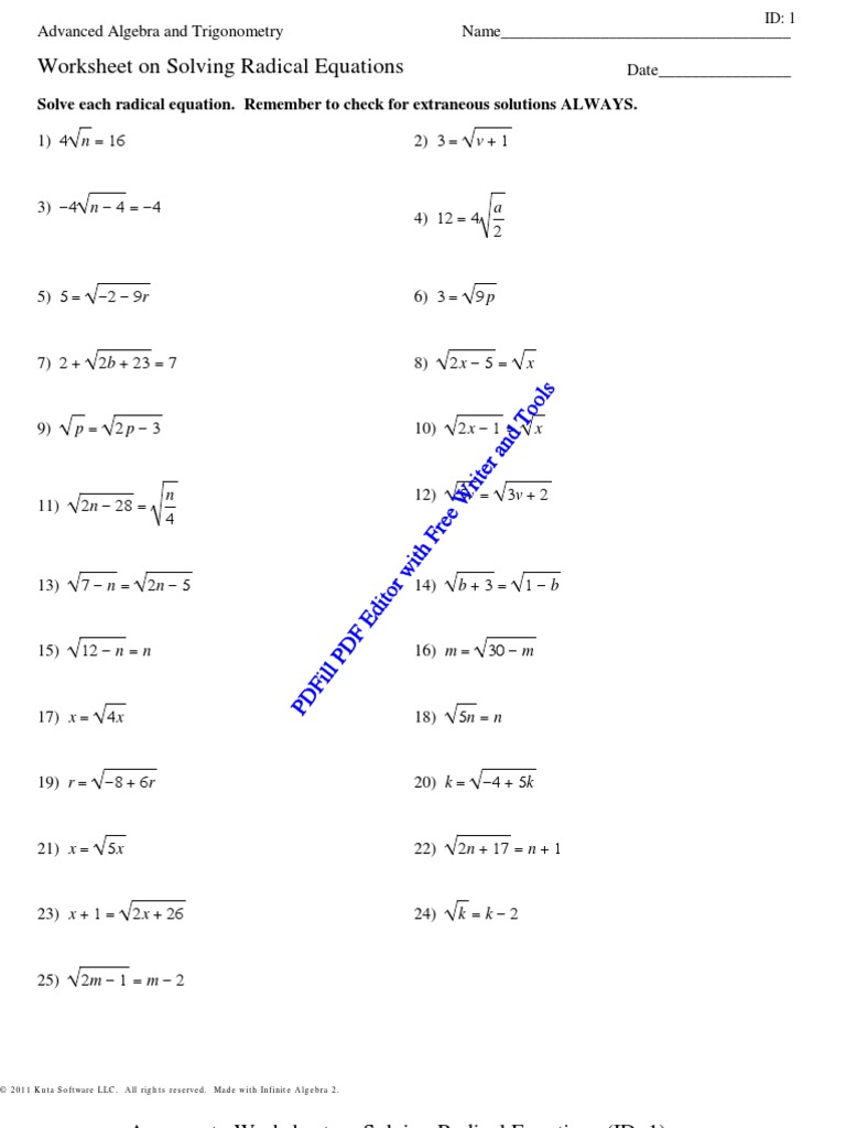 Advanced Algebra Worksheets