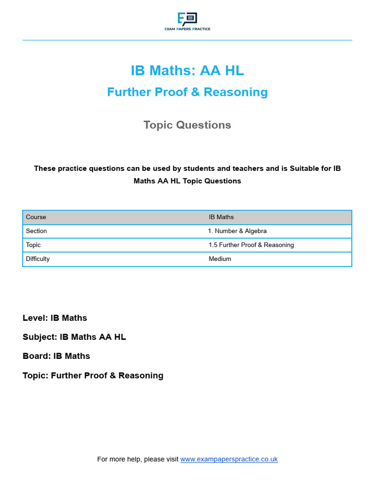 IB Maths AA HL: Proof & Reasoning Questions | PDF | Mathematical Proof ...