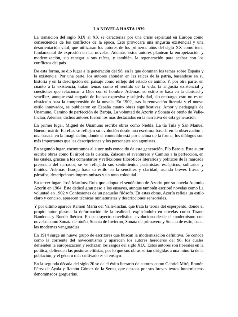 LA NOVELA HASTA 1939 | PDF