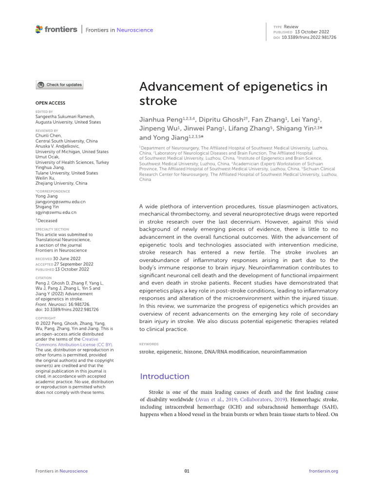 Advancement of Epigenetics in Stroke | PDF | Histone | Regulation Of ...