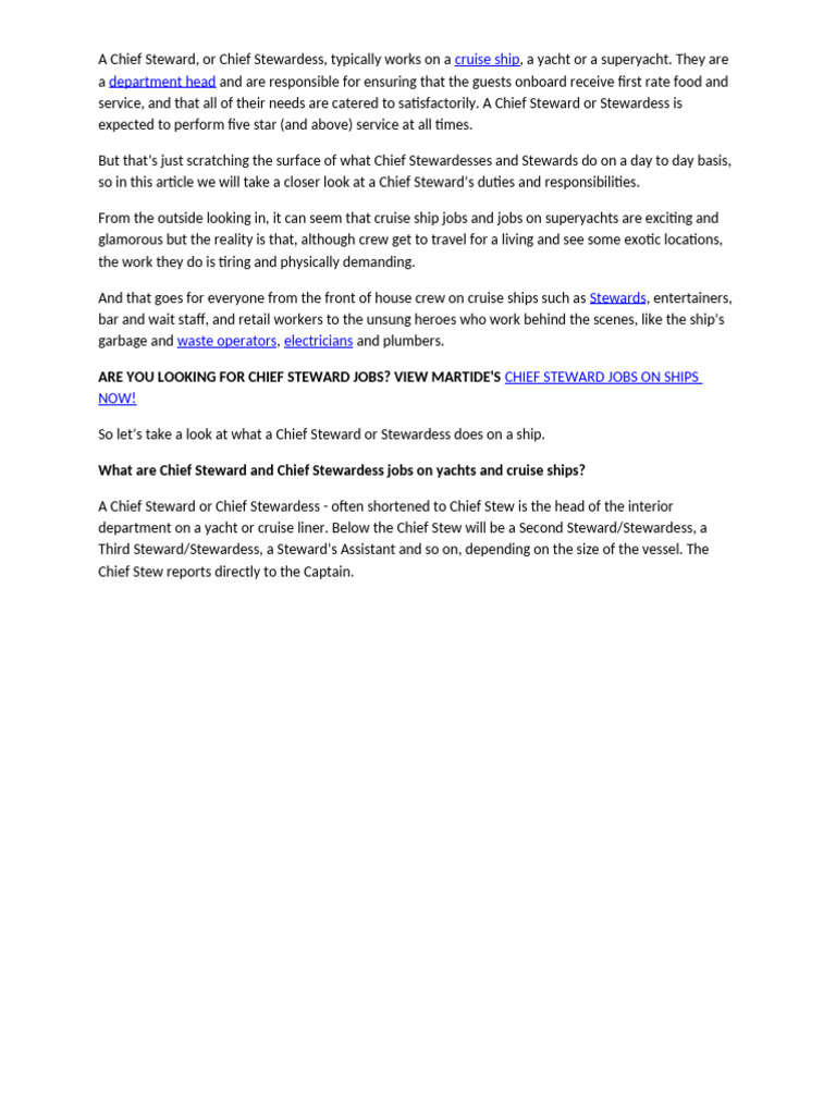 Chef Steward Duties and Responsibilities | PDF | Flight Attendant ...