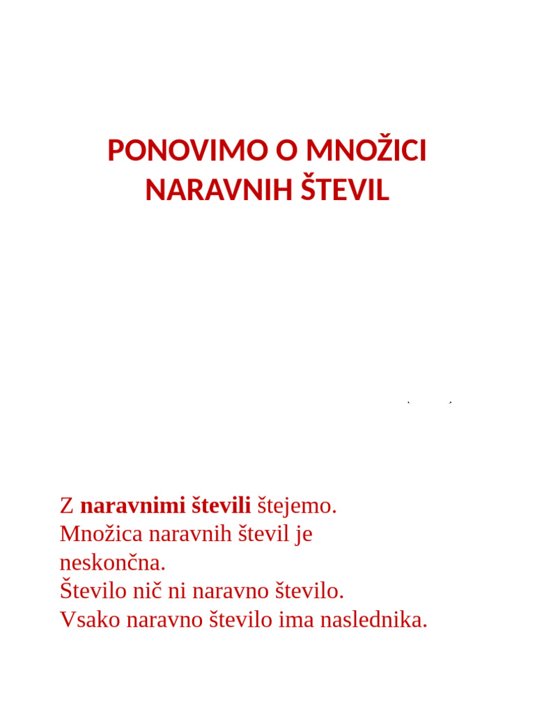 Ura-6-PRILOGA-Ponovimo o Mnozici Naravnih Stevil | PDF