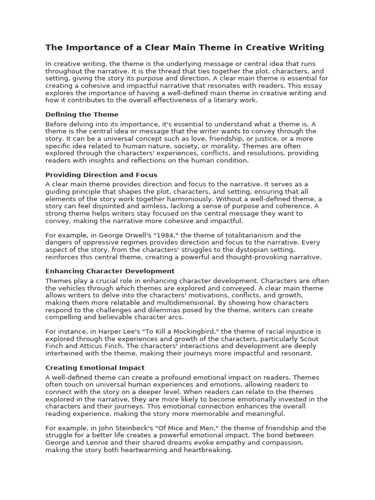 The Importance of A Clear Main Theme in Creative Writing | PDF ...