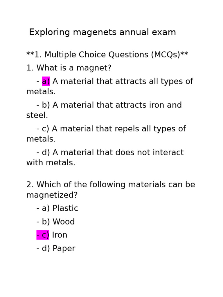 Exploring magenets annual exam | PDF | Magnet | Magnetism