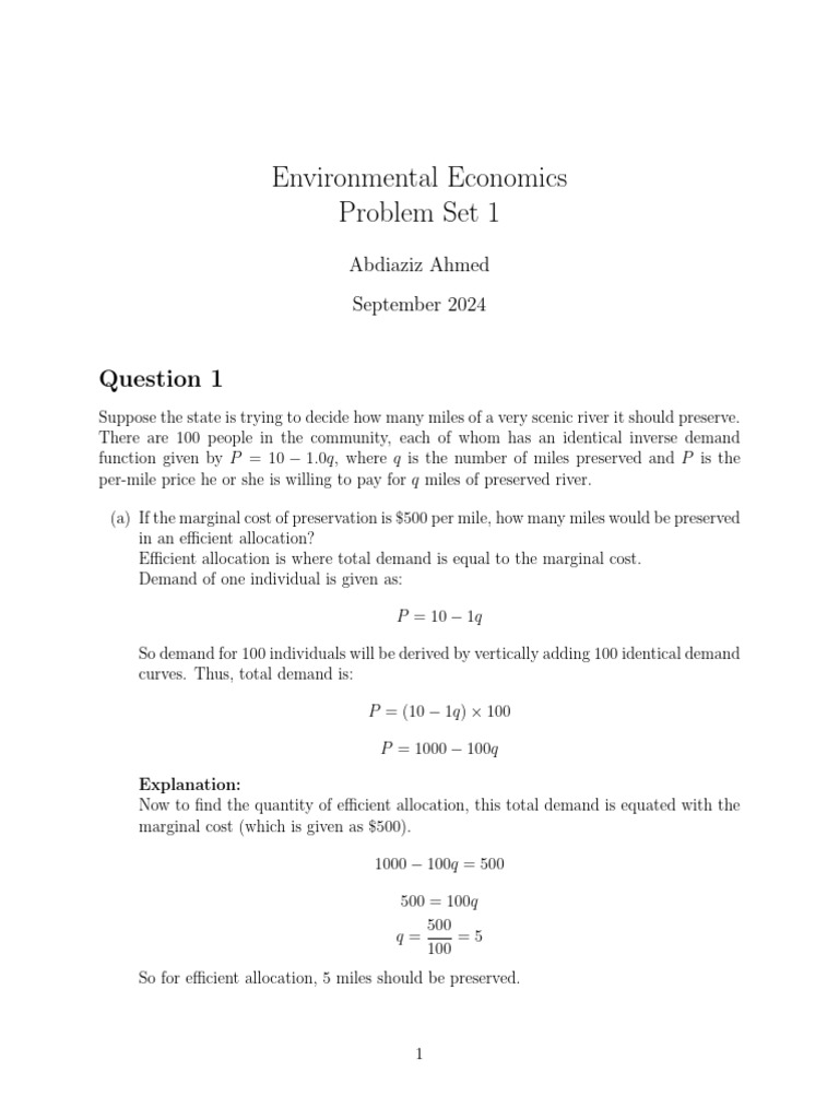 Problem Set 1 Solutions_241021_212753 | PDF | Economic Surplus | Demand