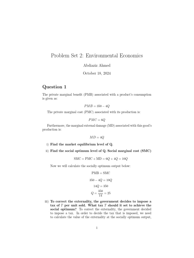 Environmental Economics Problem Set | PDF | Supply (Economics) | Demand