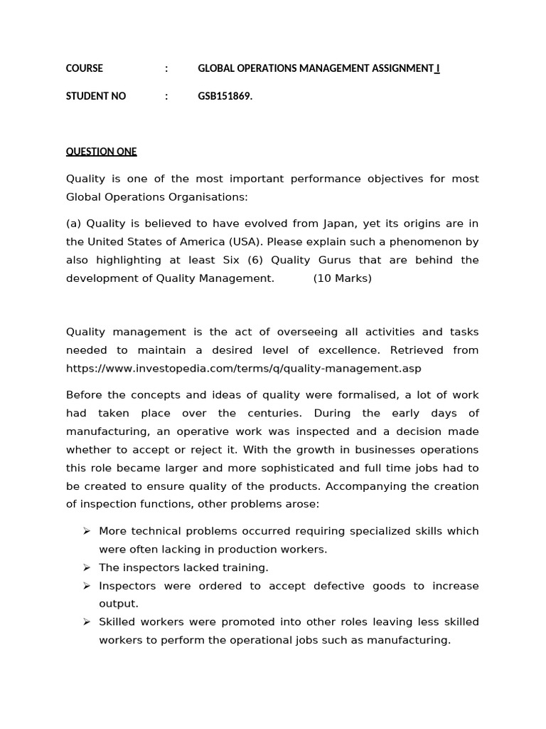 Global Operations Assignment One | PDF | Supply Chain Management ...
