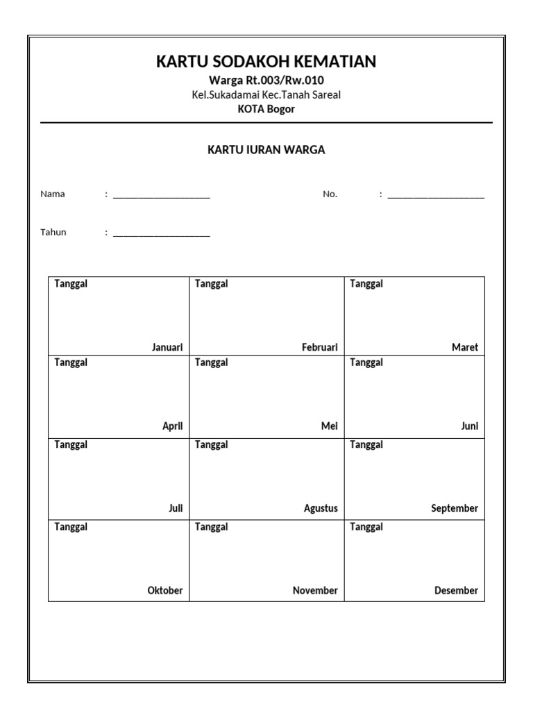 Kartu Iuran Warga | PDF