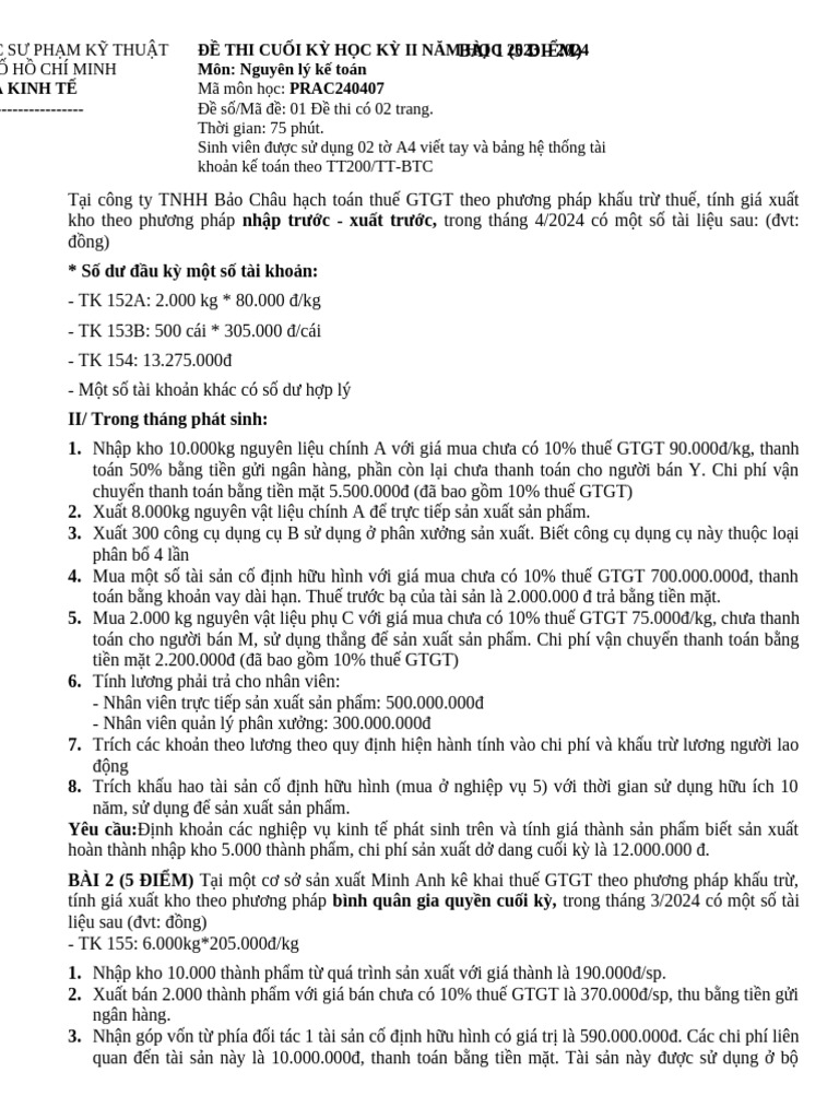 Đề thi Cuối kỳ HKII 2023-2024 final | PDF