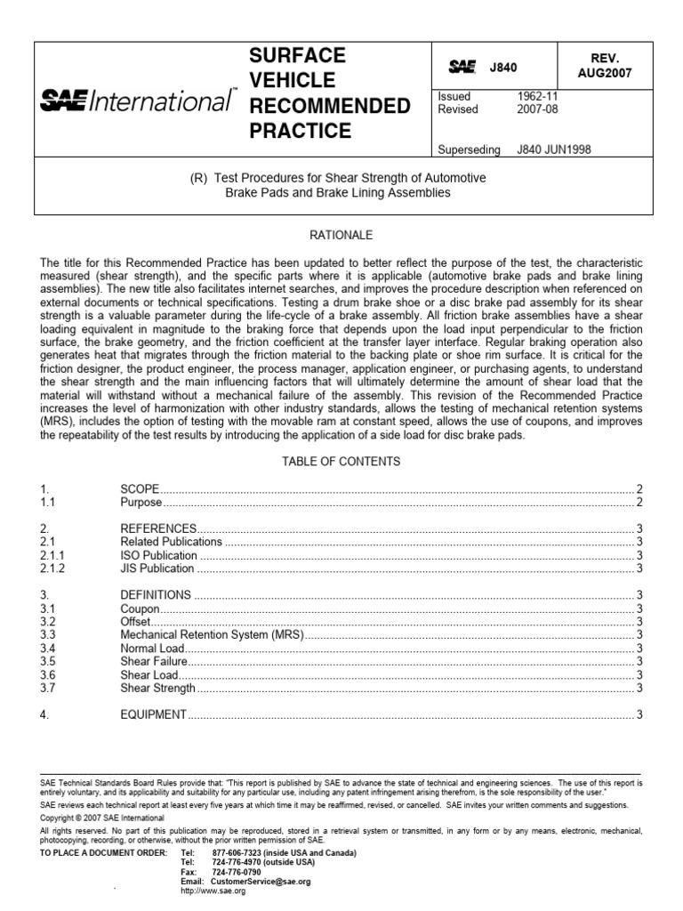 SAE J840-2007 | PDF | Brake | Strength Of Materials
