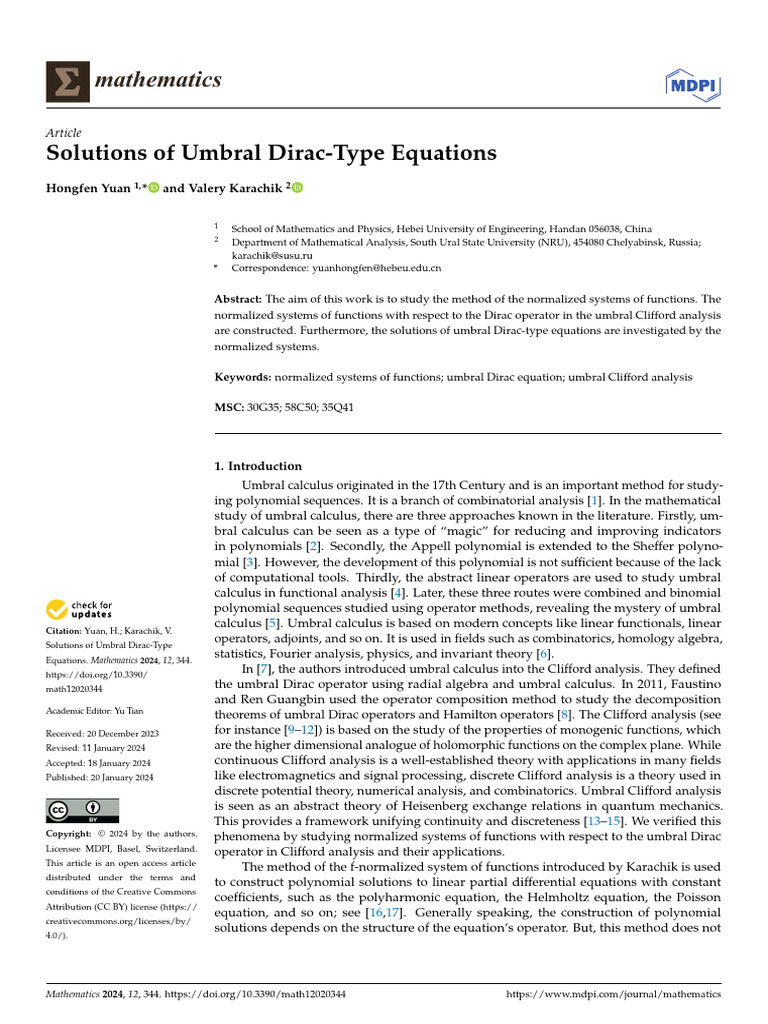 Solutions of Umbral Dirac-Type Equations | PDF | Mathematical Analysis | Equations