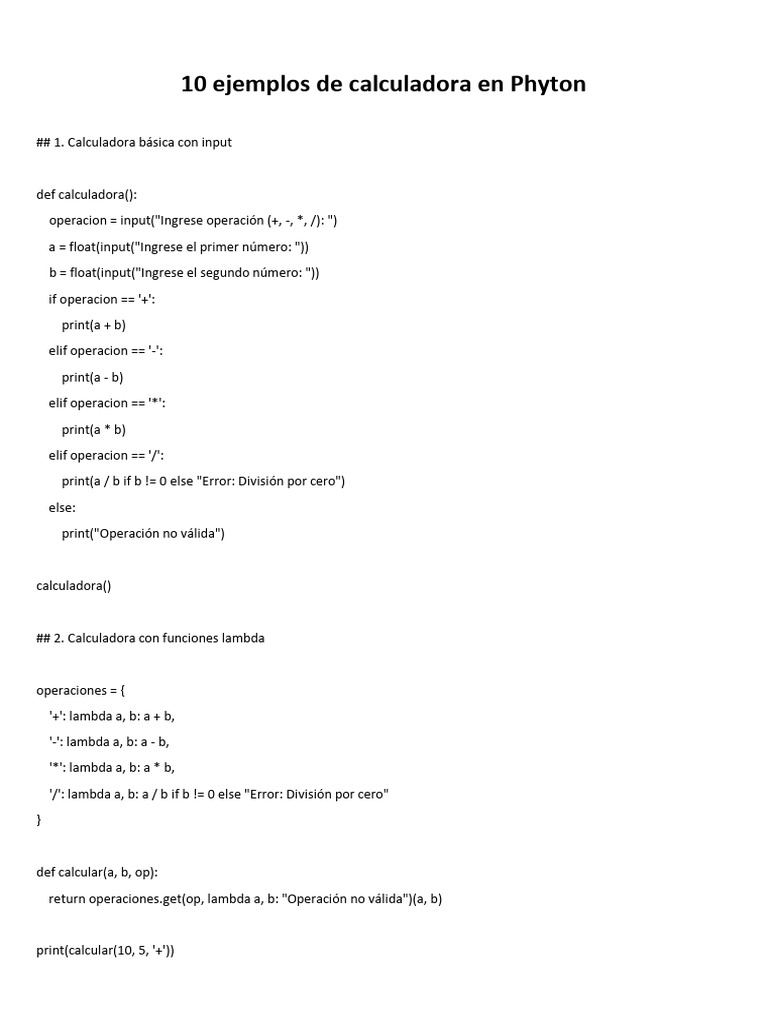 Ejemplos de calculadora en Python | PDF | Aritmética | Informática