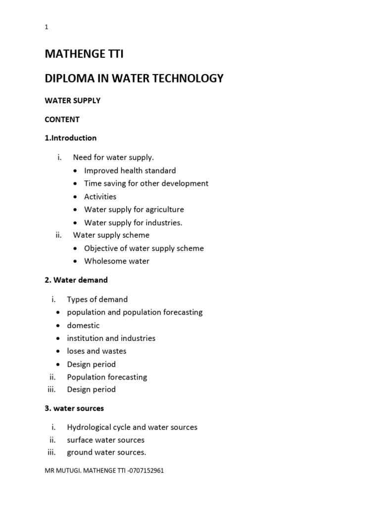 Water Supply Notes | PDF | Water | Demand