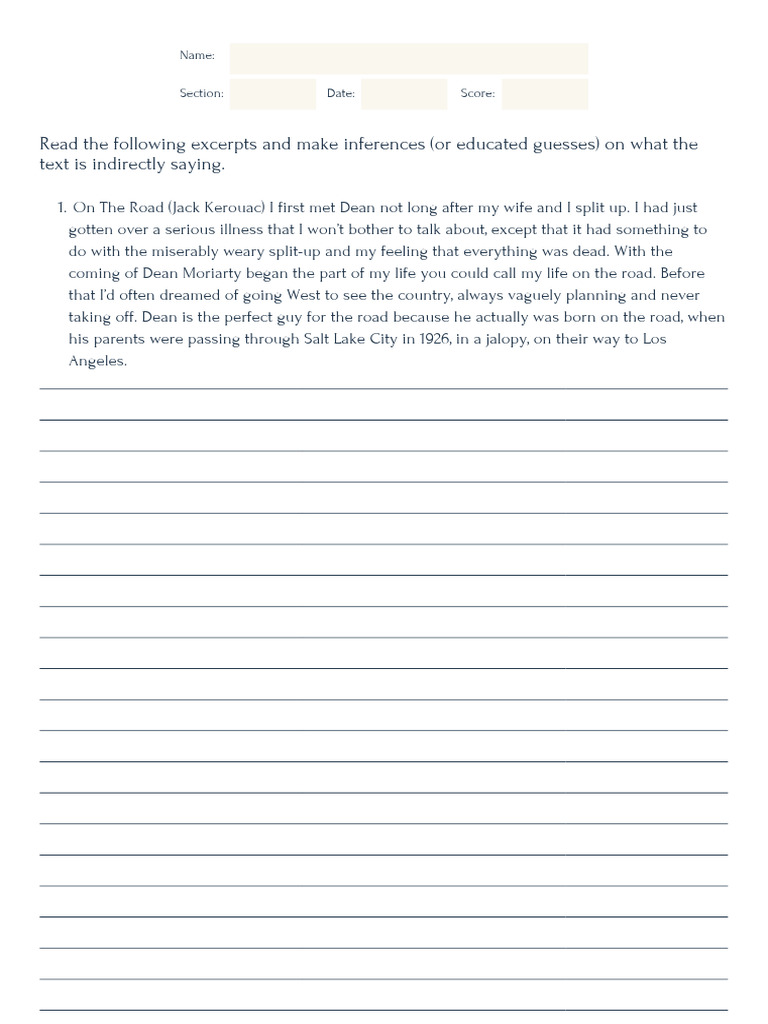 Inferences from Literary Excerpts | PDF