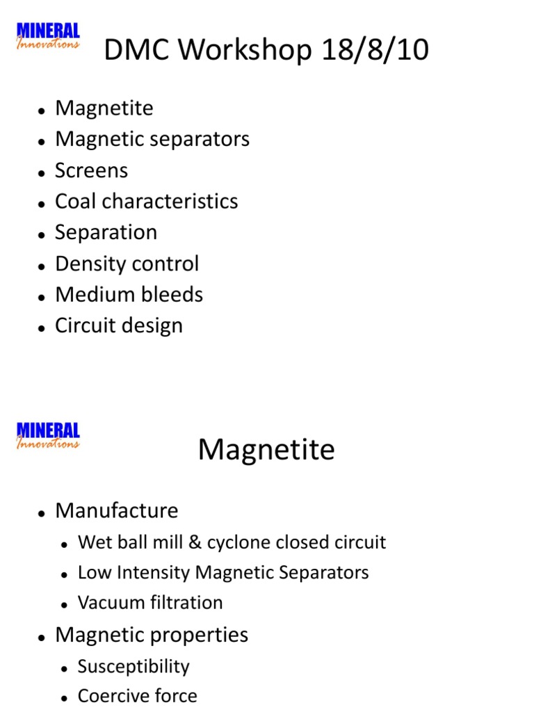 Dense Medium Cyclone Operations Tips | PDF | Magnet | Particle Size ...