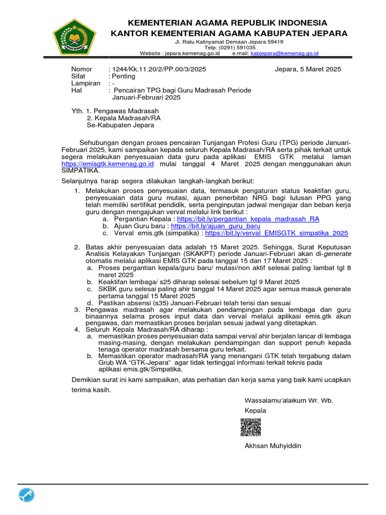 Pencairan TPG Kankemenag Jepara | PDF